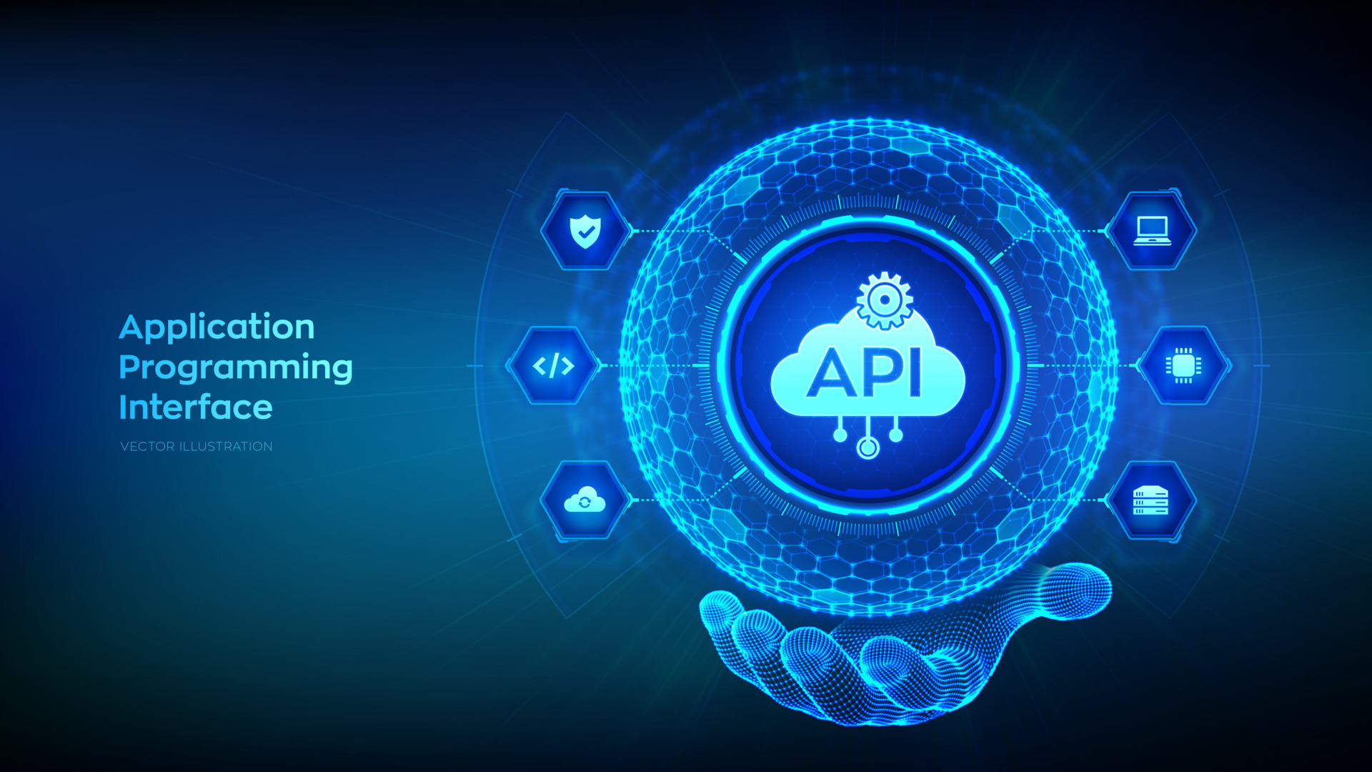 Api Application Programming Interface In The Shape Of Sphere With Hexagon Grid Pattern In