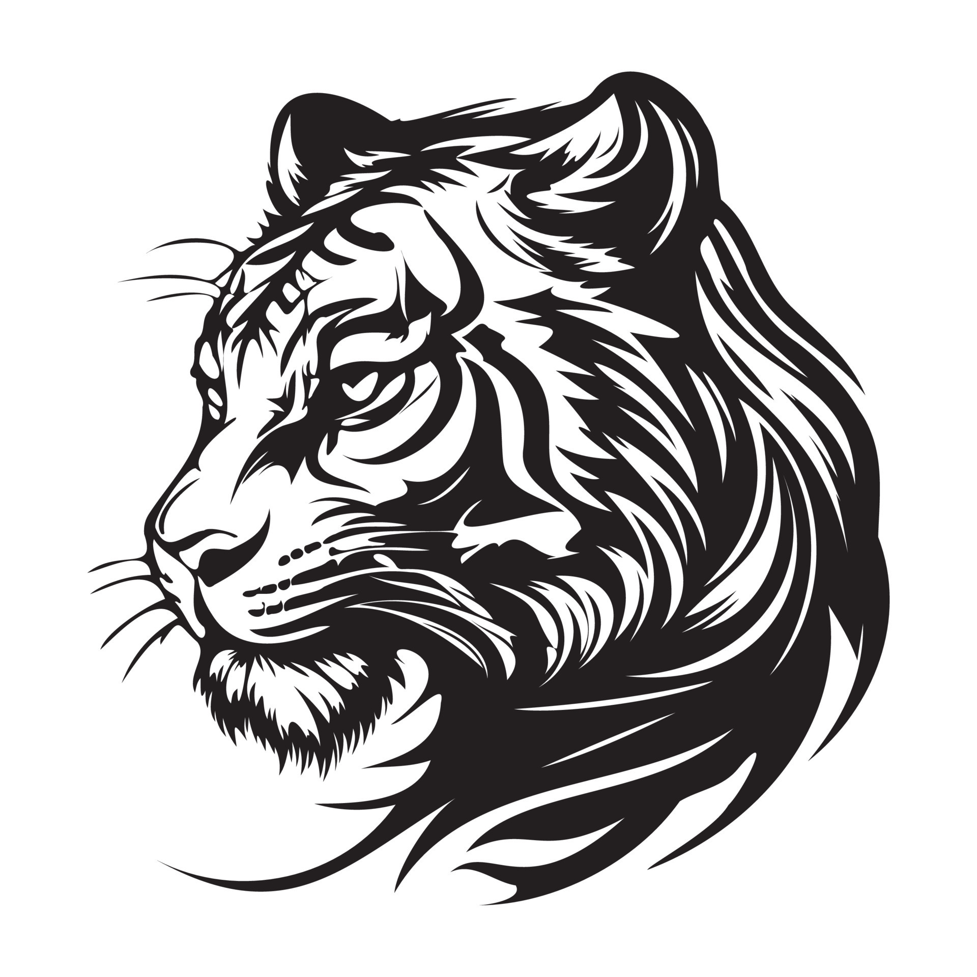 Tiger Face, Silhouettes Tiger Face SVG, black and white Tiger vector ...