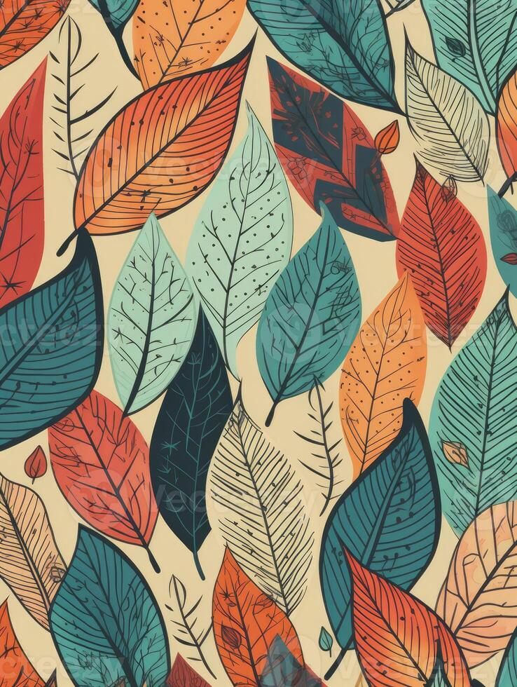 Abstract Seamless Pattern With Tropical Leaves Hand Draw Texture