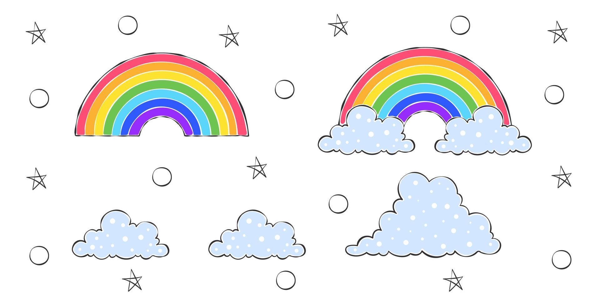 Doodle rainbows images. Hand-drawn rainbows with texture. Vector ...