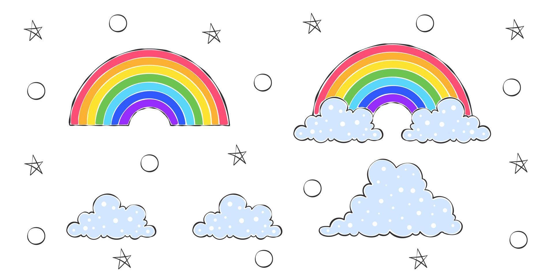 Doodle rainbows images. Hand-drawn rainbows with texture. Vector ...