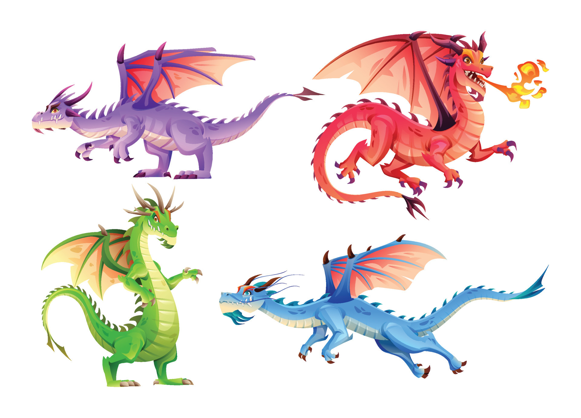 Dragons character set in cartoon style 22684539 Vector Art at Vecteezy
