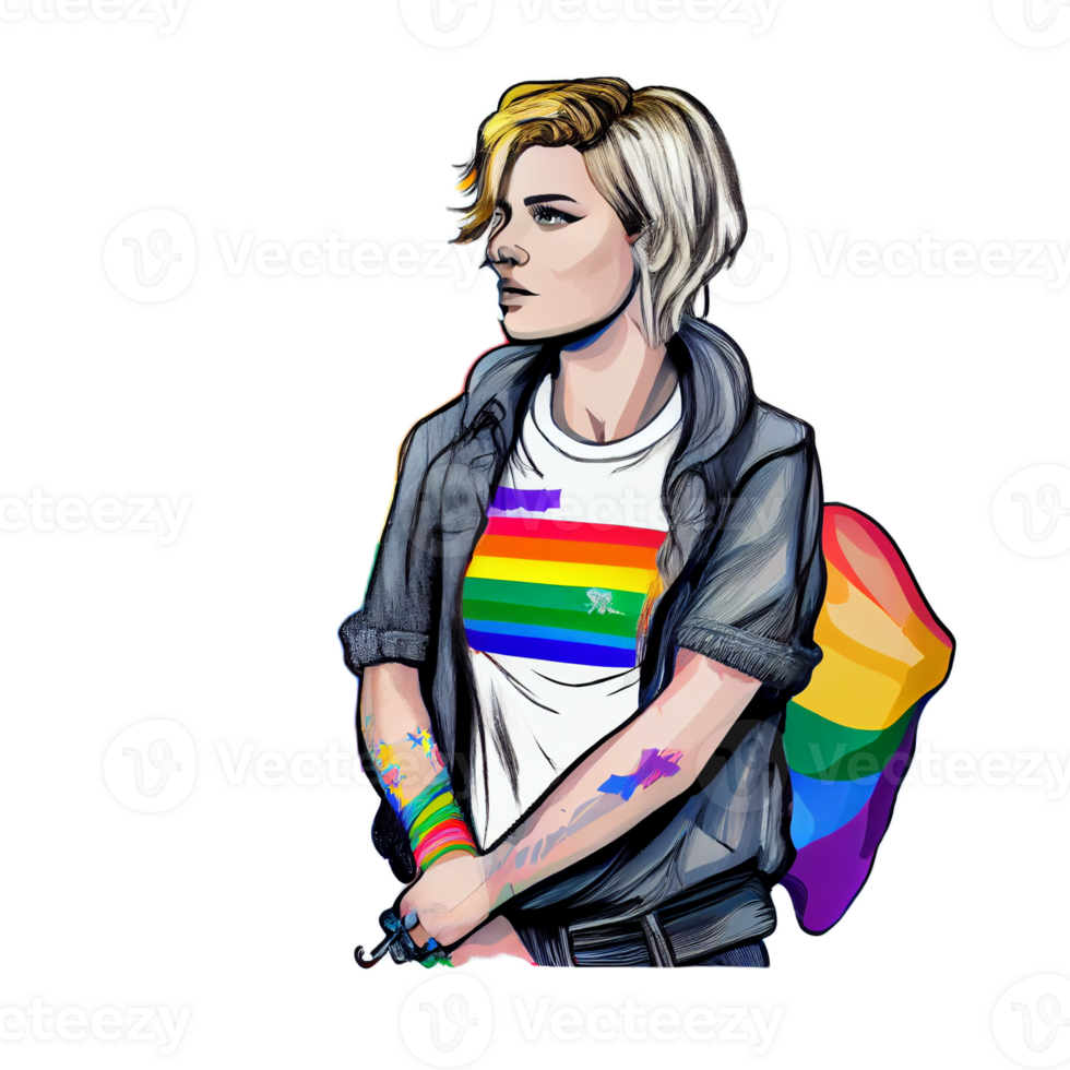 Woman Activist For Lgbtq Rights With Rainbow Flag Cartoon