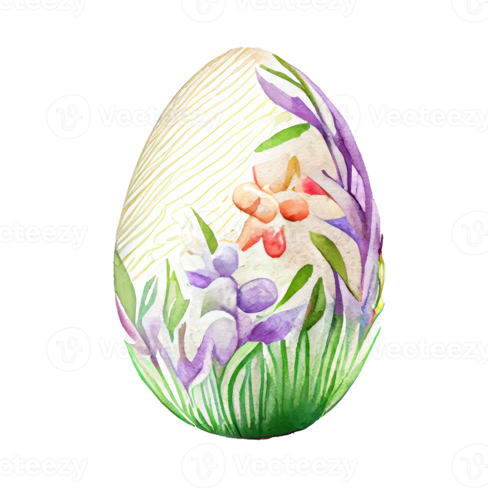 watercolor easter egg flowers, AI Generated 22689611 PNG