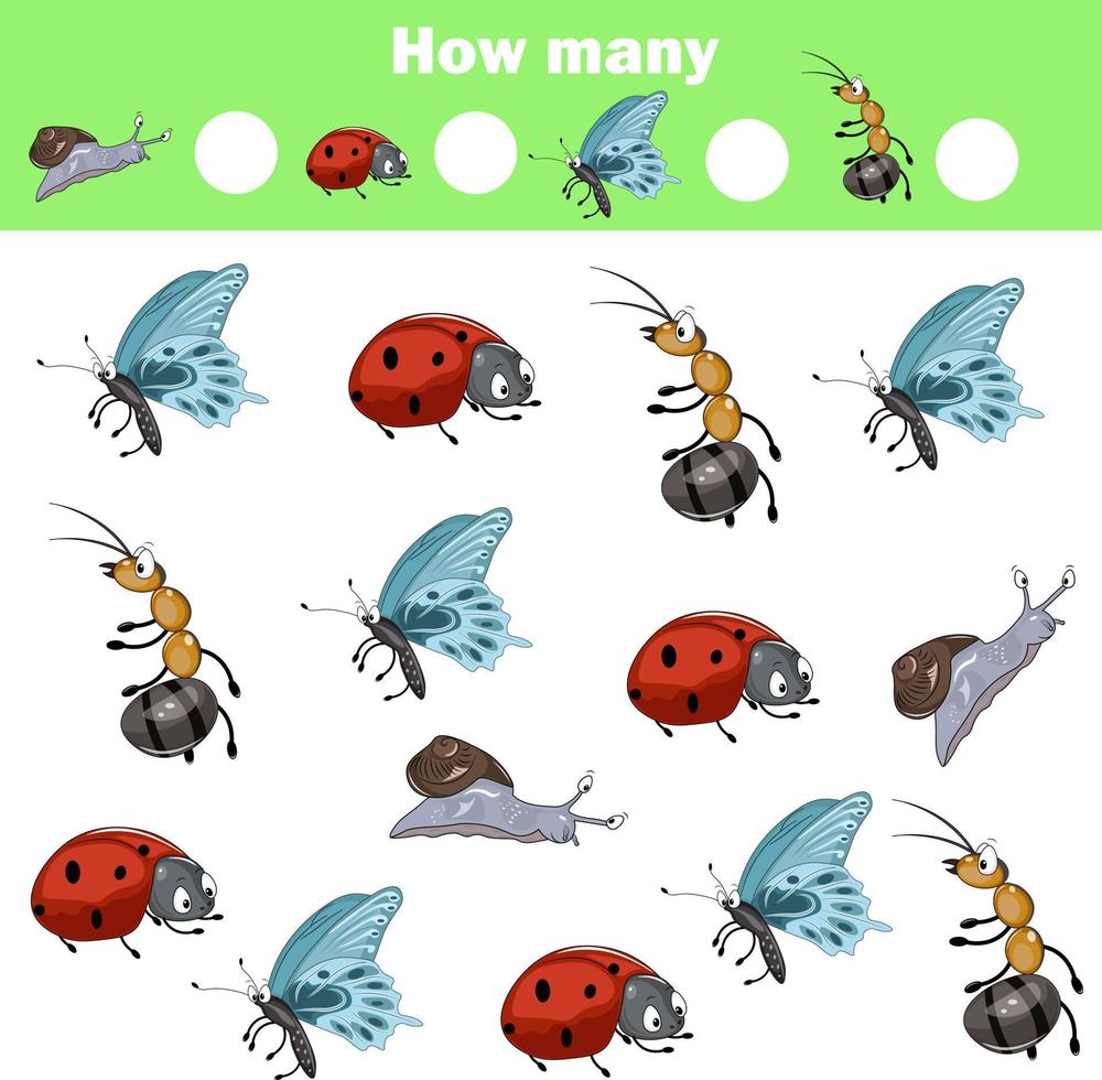 Counting educational children game, math kids activity sheet. How many objects task. Learning ...