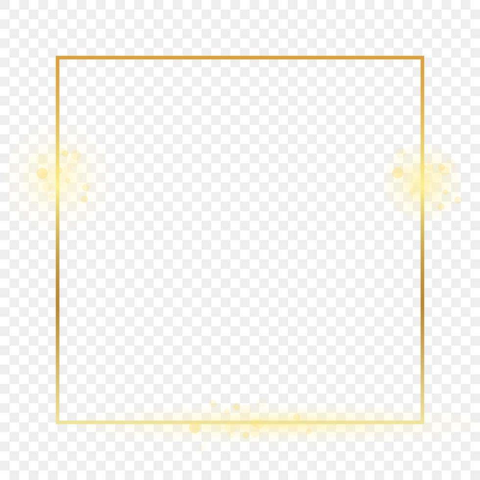 Gold glowing square frame isolated on background. Shiny frame with glowing effects. Vector ...
