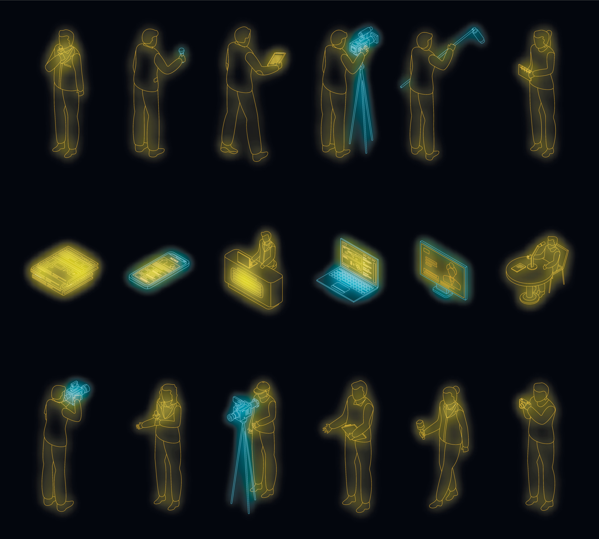 Reportage icons set vector neon 22693832 Vector Art at Vecteezy Reportage icons set vector neon 22693832 Vector Art at Vecteezy