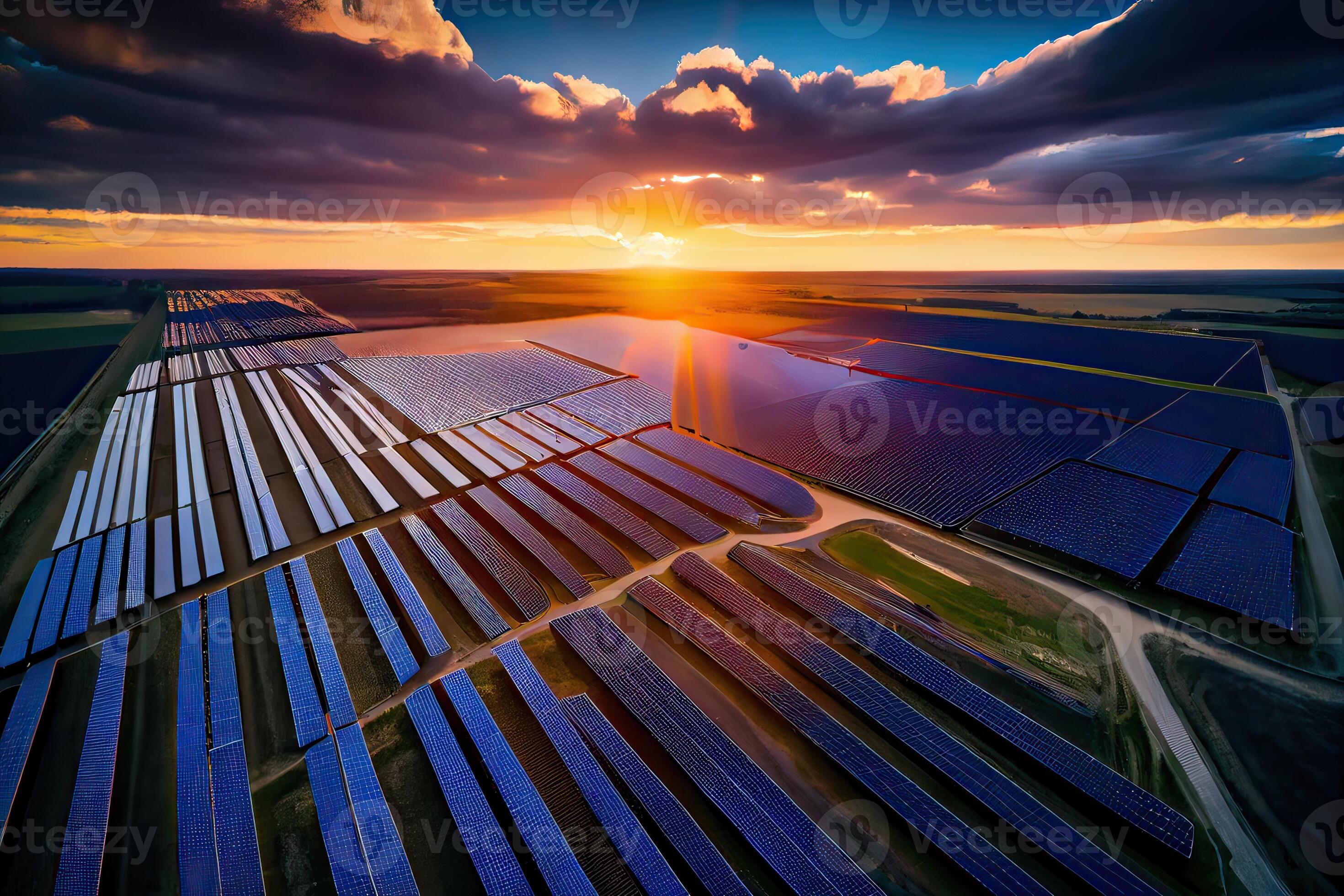 illustration of an aerial view of solar photovoltaic panels and wind ...