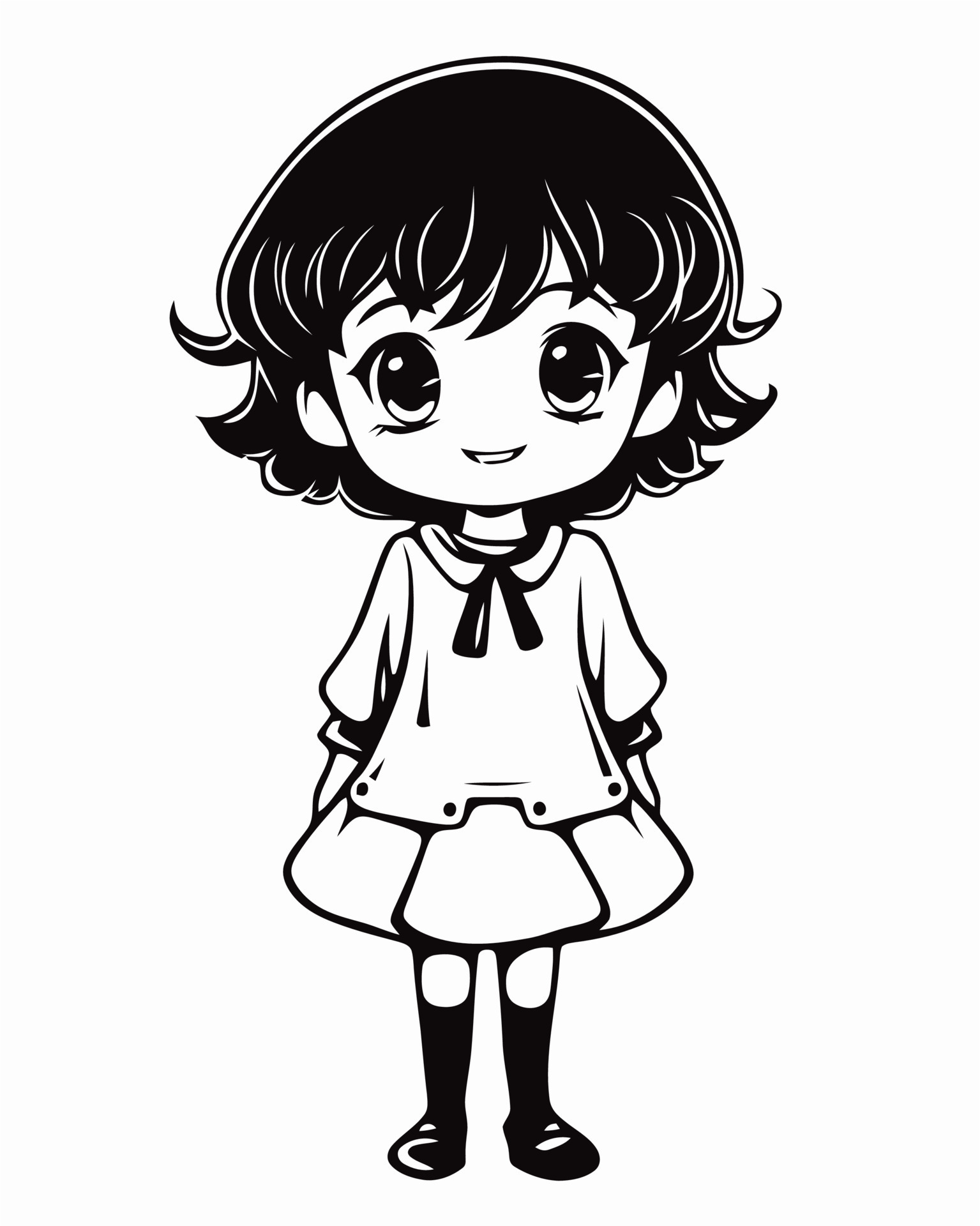 Black And White Anime Girl 22694741 Vector Art At Vecteezy
