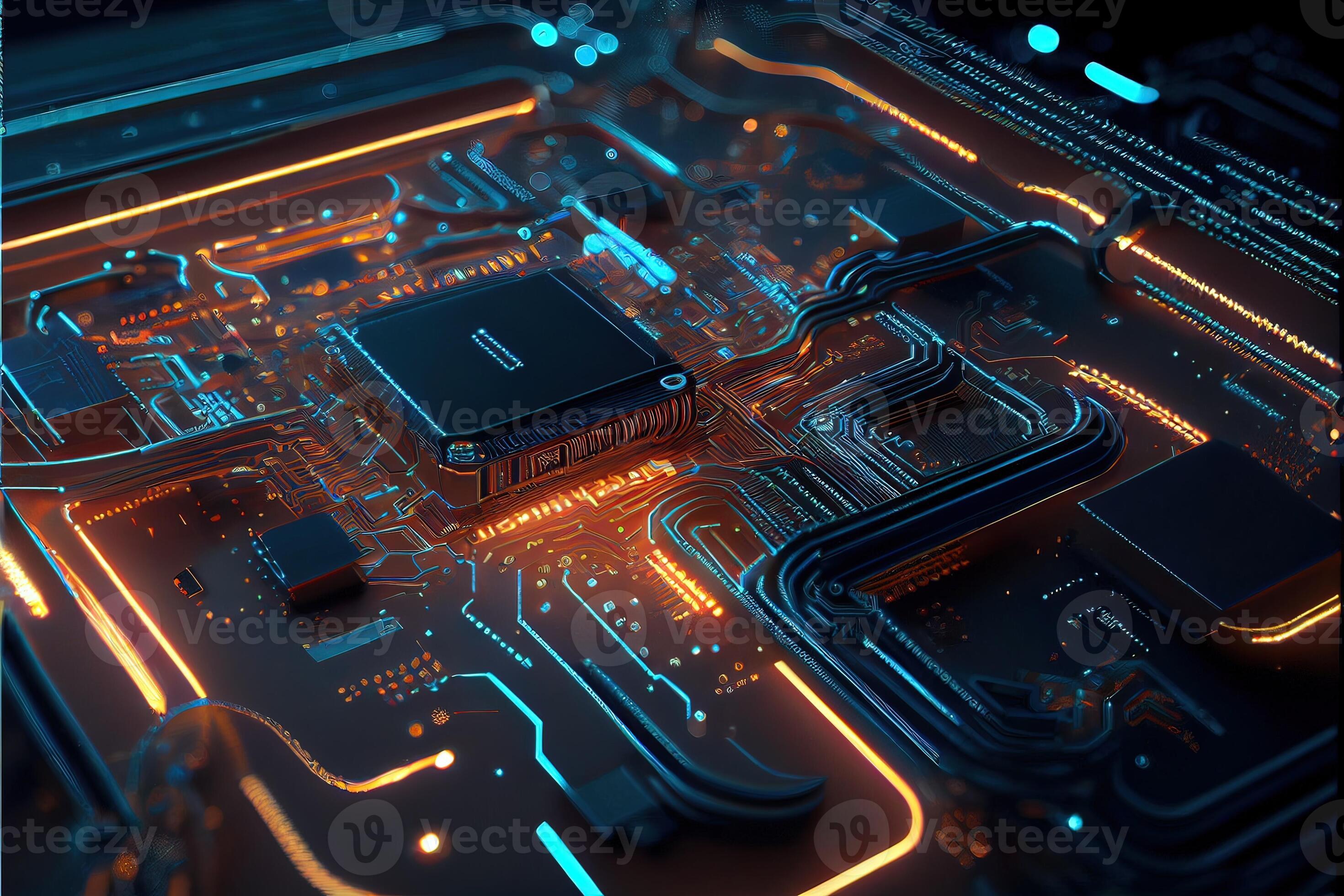 illustration of macro shot of circuit cyberspace board with computer ...