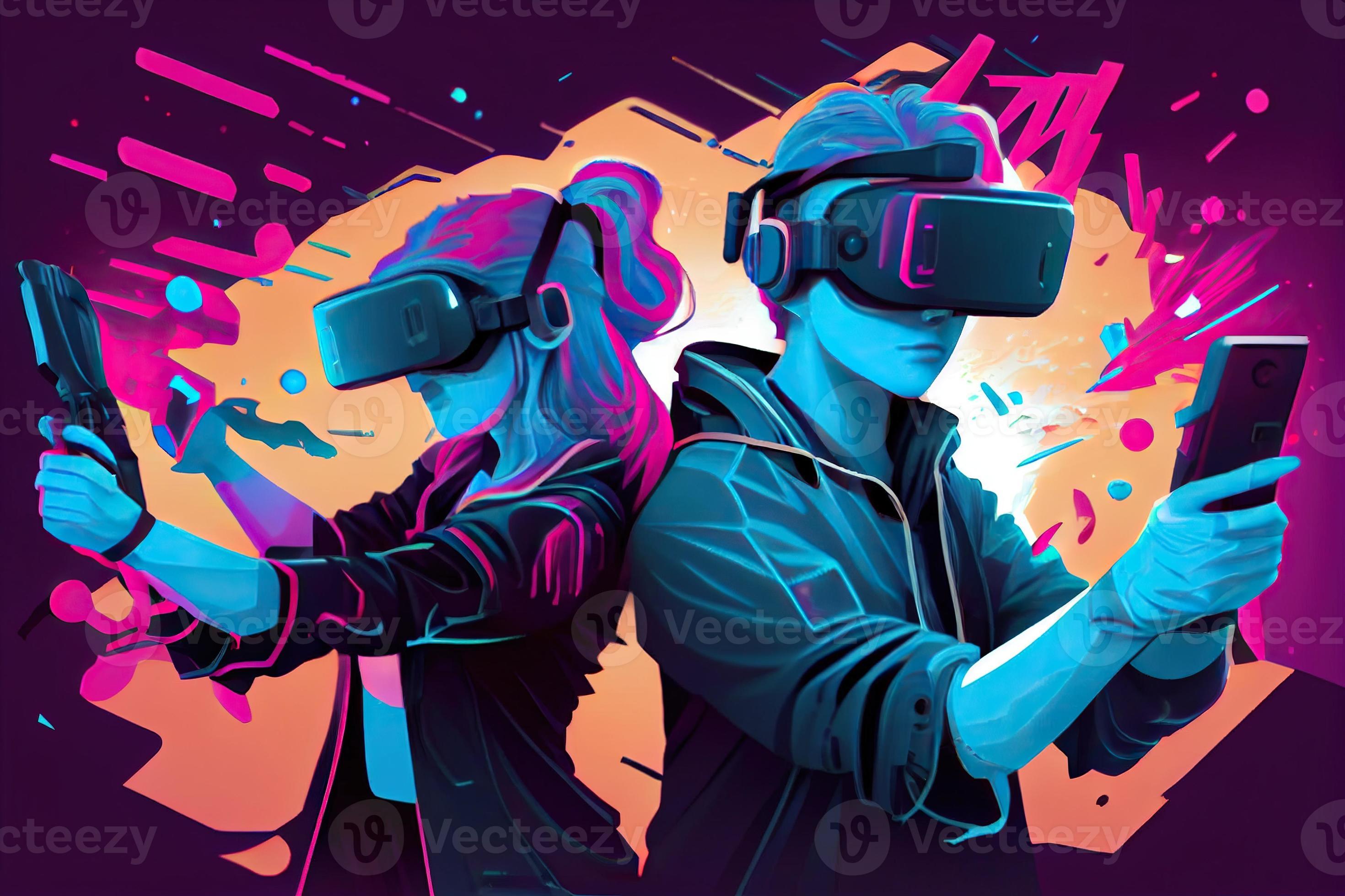 Metaverse Vr Virtual Reality Game Playing Man And Woman Play Metaverse