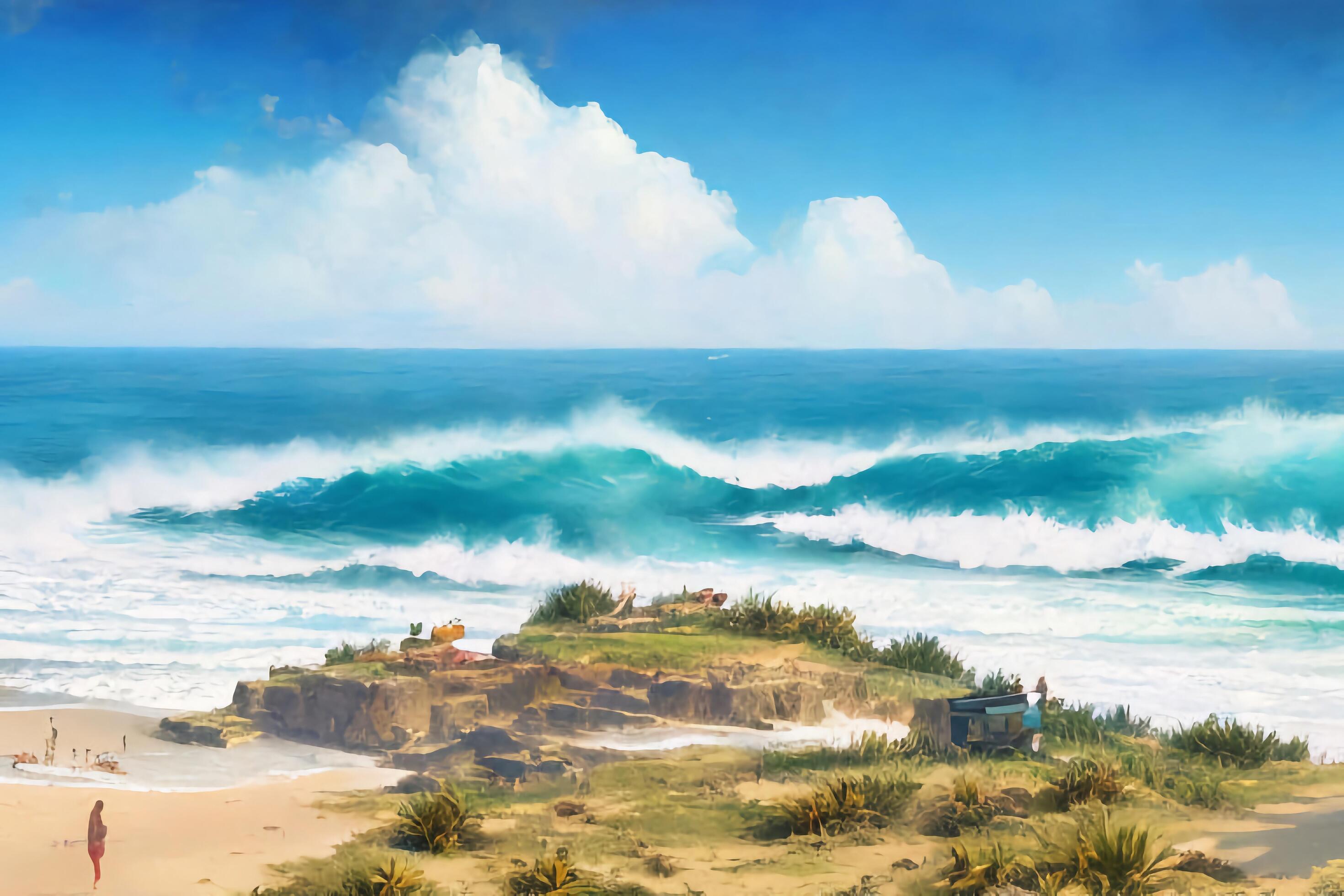 Seascape with surf waves against a blue sunny sky with . 22698005 Stock ...