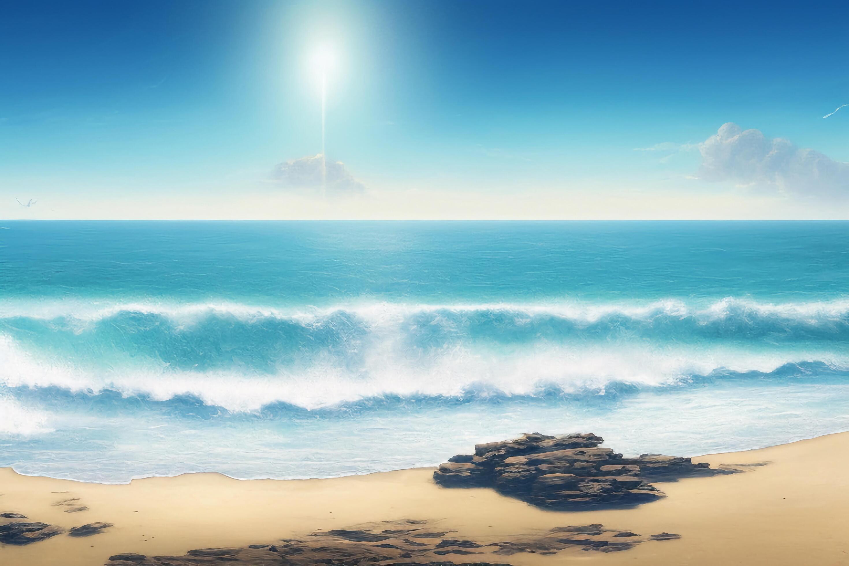 Seascape with surf waves against a blue sunny sky with . 22698008 Stock ...