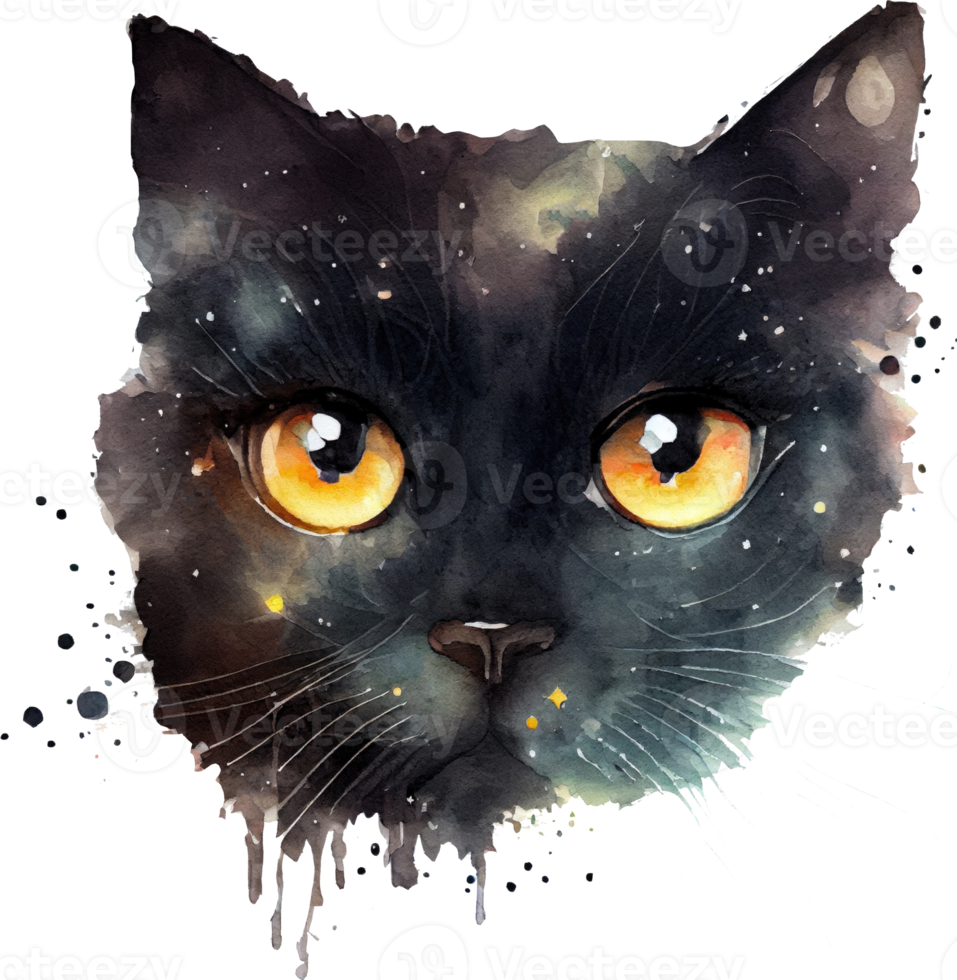 Celestial Black Cat Watercolor 22699414 Png