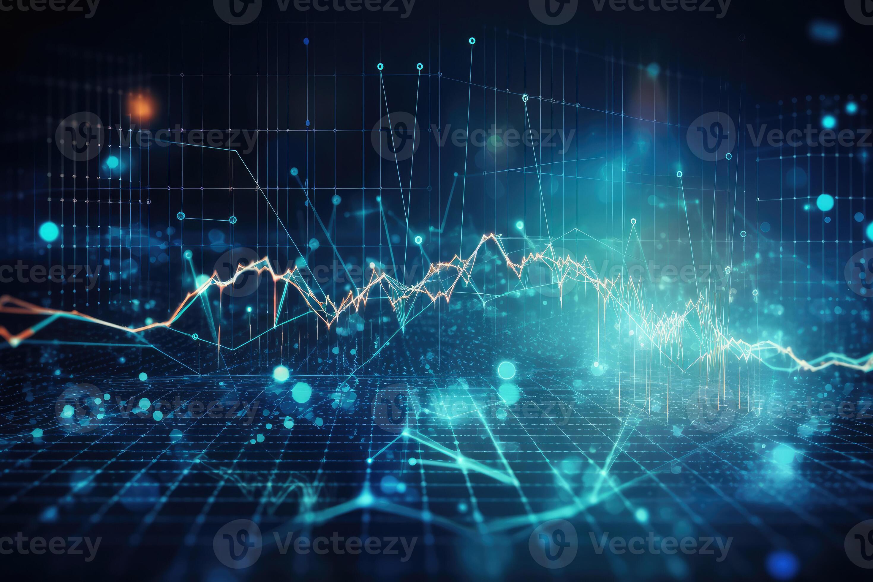 Digital graphs, glowing lines and diagram on screen. Big data analytics ...