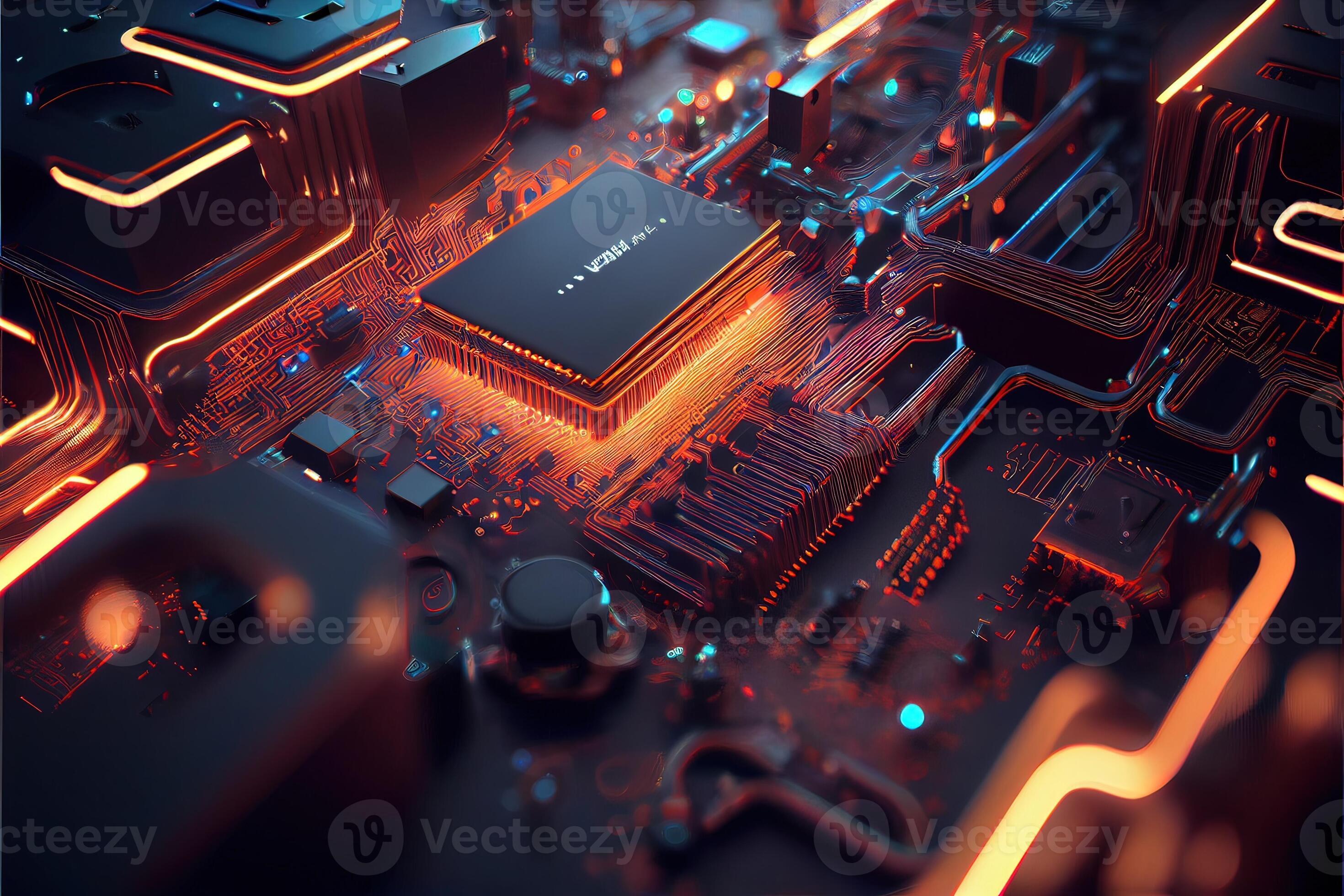 illustration of macro shot of circuit cyberspace board with computer ...