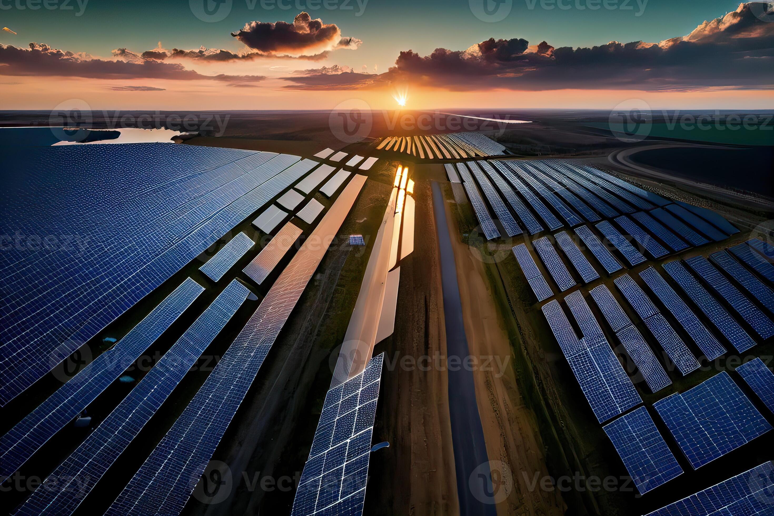 illustration of an aerial view of solar photovoltaic panels and wind ...