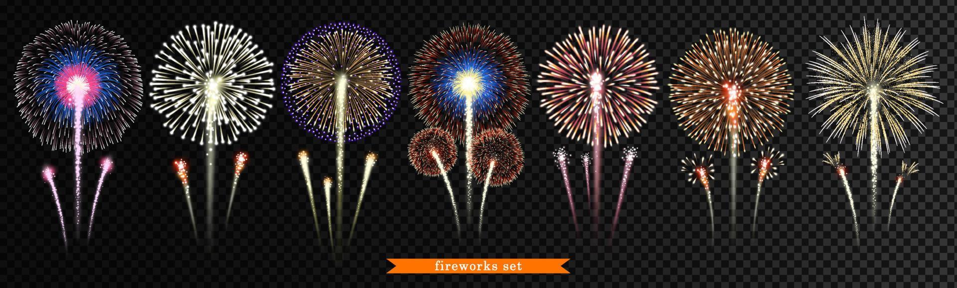 Set of bright, realistic fireworks. Vector illustration 22704667 Vector Art at Vecteezy