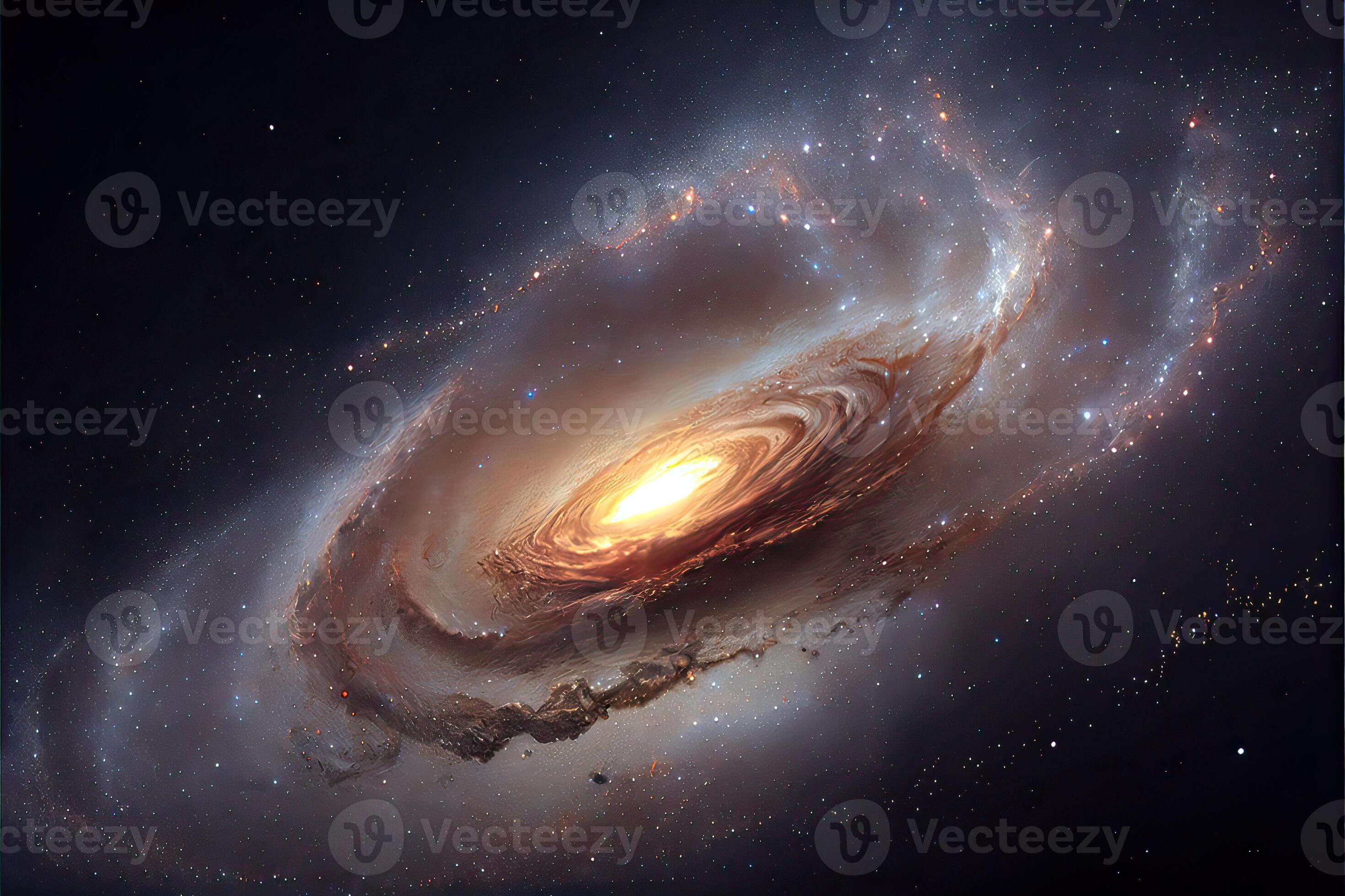 Generative AI illustration of Milky Way Galaxy colliding with Andromeda Galaxy, universal and ...
