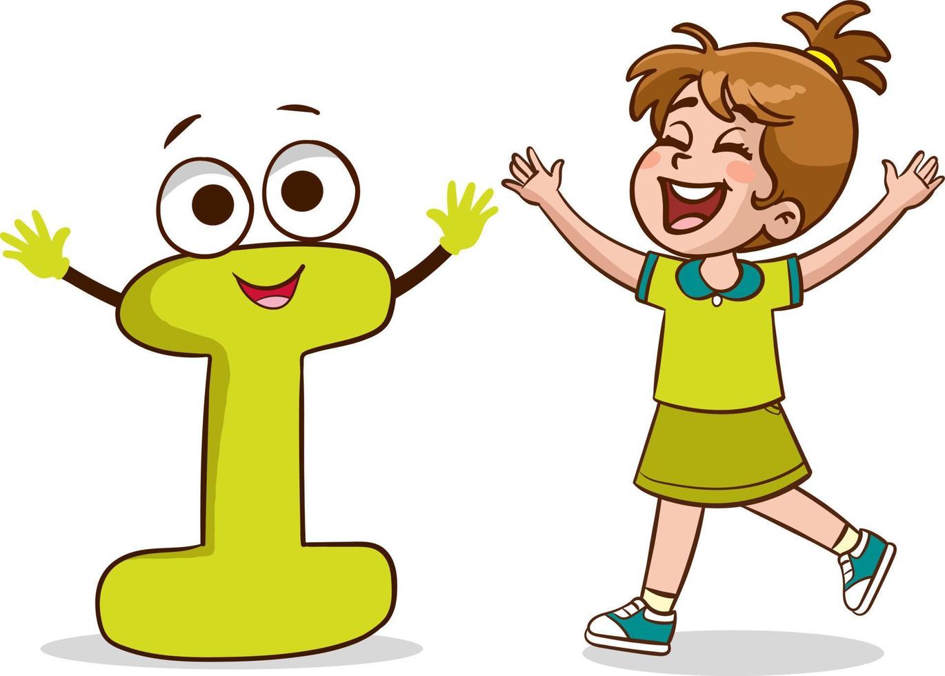 happy cute little kid studies alphabet letter I character 22705933 ...