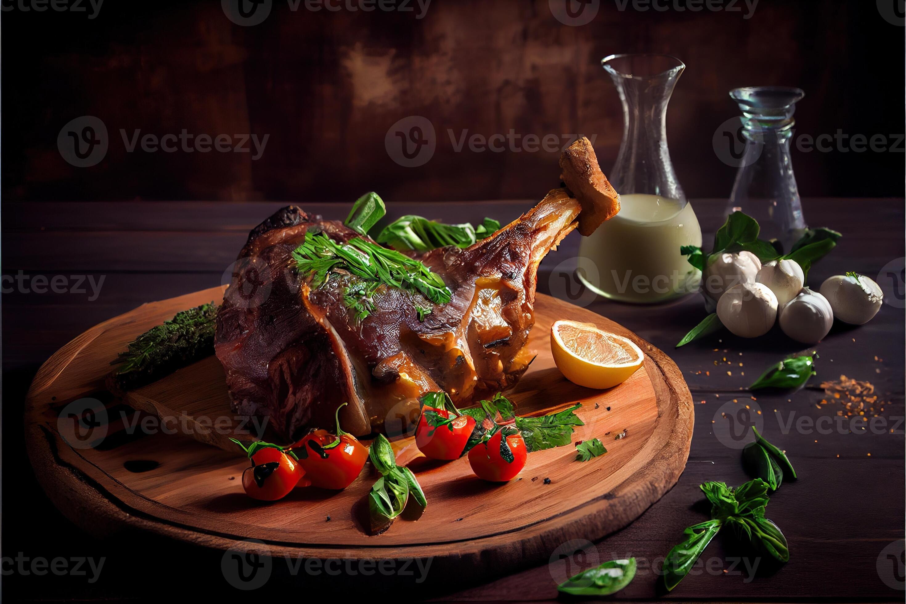 Generative AI illustration of freshly grilled tomahawk steaks on wooden ... Generative AI illustration of freshly grilled tomahawk steaks on wooden ...