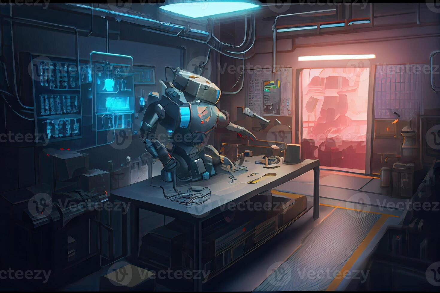 illustration of humanoid robot working in research laboratory ...