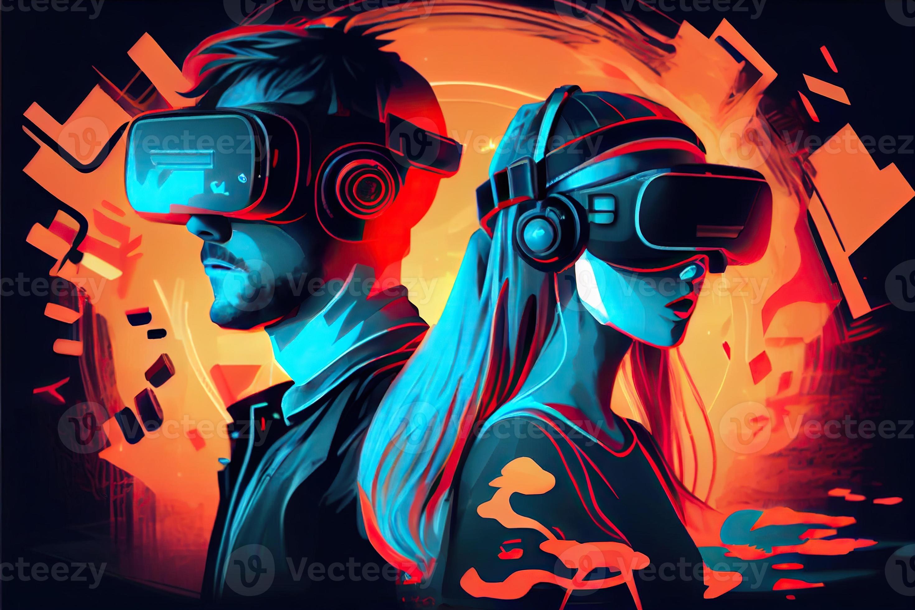 Metaverse Vr Virtual Reality Game Playing Man And Woman Play Metaverse