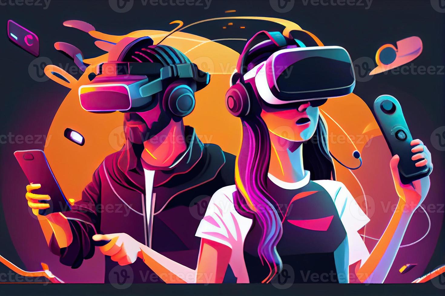 Metaverse Vr Virtual Reality Game Playing Man And Woman Play Metaverse