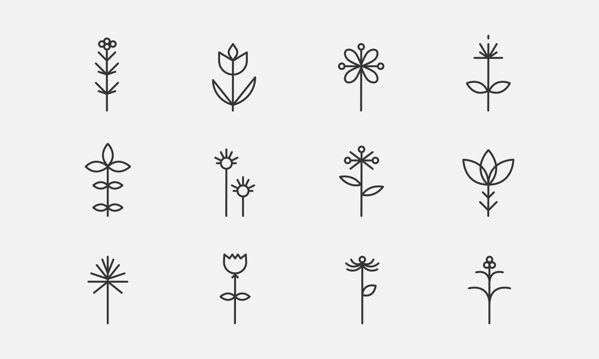 Flower line icon set. Spring plants, blossoms and wildflowers ...