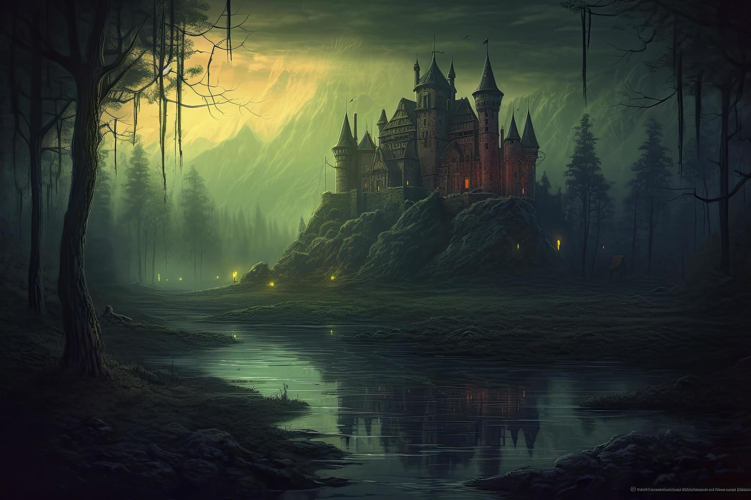 Castle in a swamp with dramatic lighting, Generate Ai 22715906 Stock ... Castle in a swamp with dramatic lighting, Generate Ai 22715906 Stock ...