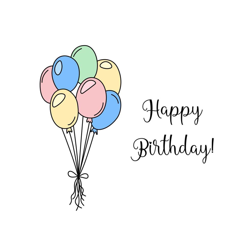 Happy Birthday greeting card. Simple minimalist design. Funny doodles. Birthday party square ...