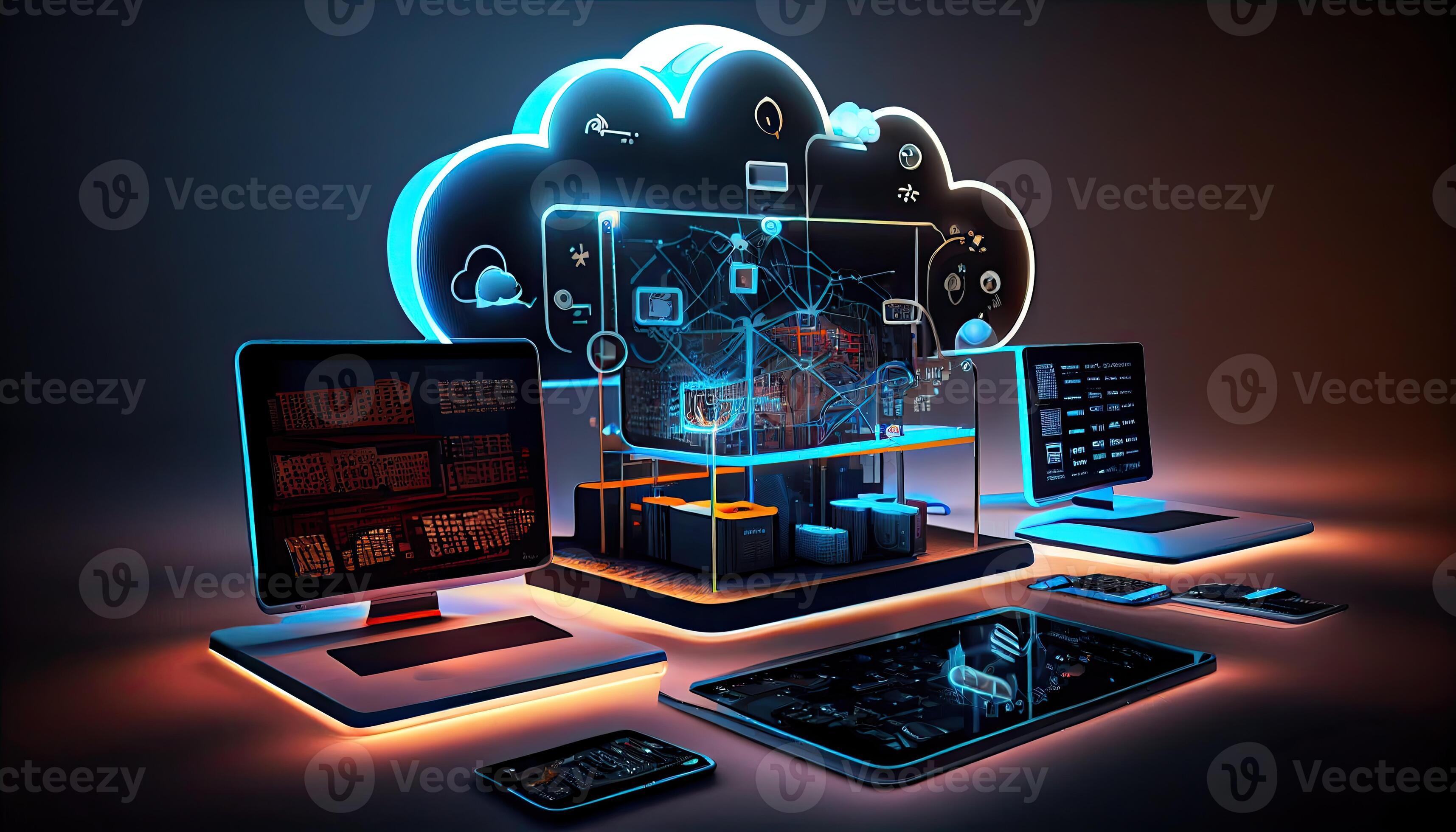 Cloud technology computing Devices connected to digital storage in the ...