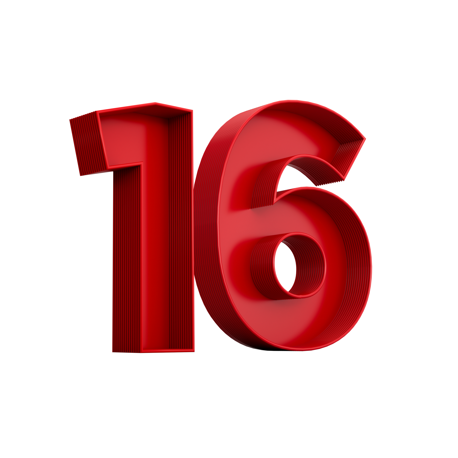 3d Illustration Of Red Number 16 Or Sixteen Inner Shadow 22722304 PNG