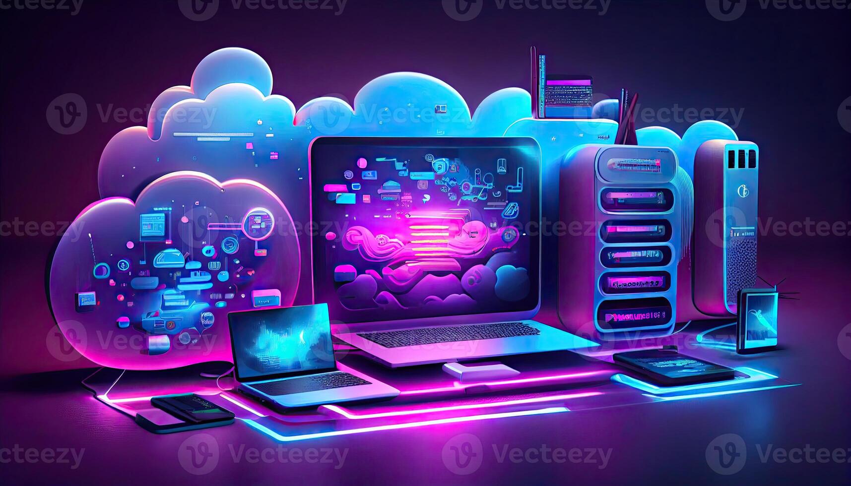 nube tecnología informática dispositivos conectado a digital almacenamiento en el datos centrar ...