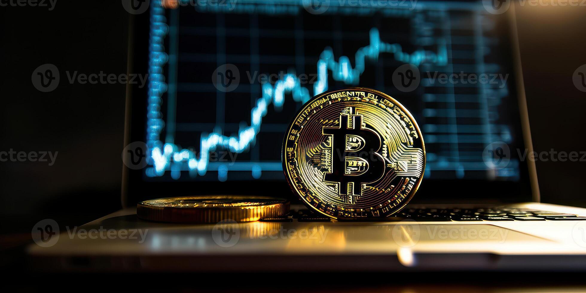 Bitcoin with trading graph on computer screen background, Crypto currency investment. 22724421 ...