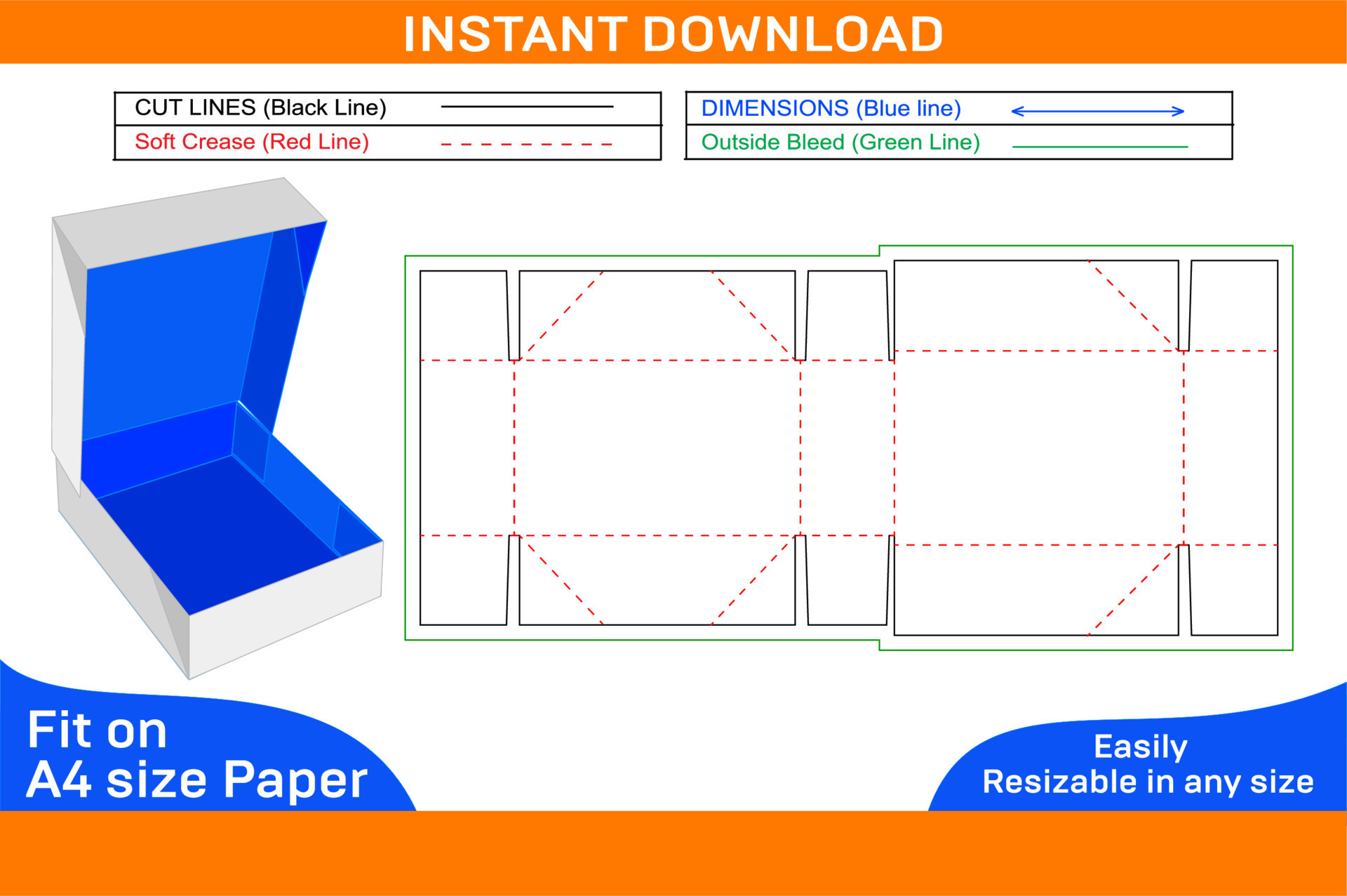 Folding 6 Corner Packaging Box Dieline Template And 3d Render File With 3d Box Dieline 22727262