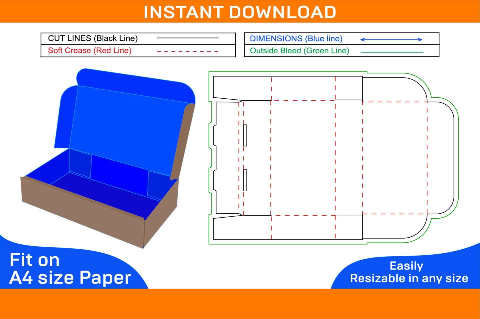 Roll end tuck top or RETT box, corrugated carton box dieline template and 3D render file Box ...
