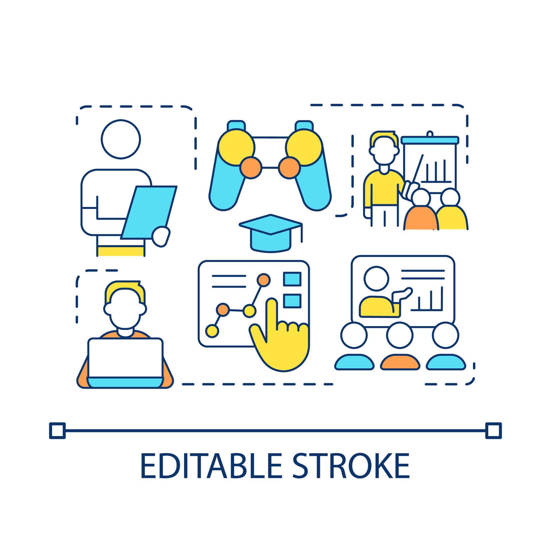 Modern trends in education concept icon. Gamification and instructor ...