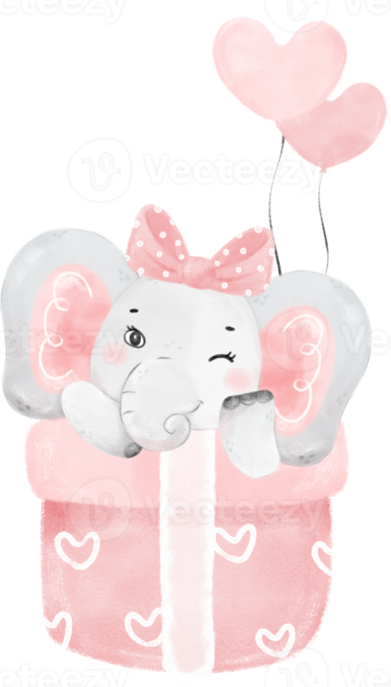 Cute adorable pink baby girl elephant animal watercolor cartoon ...