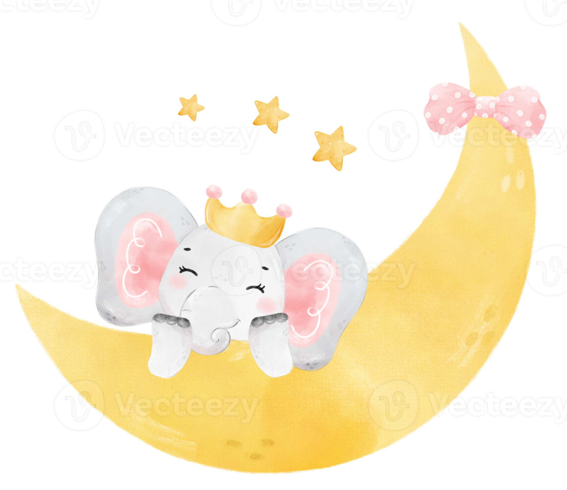 Cute adorable pink baby girl elephant animal watercolor cartoon ...