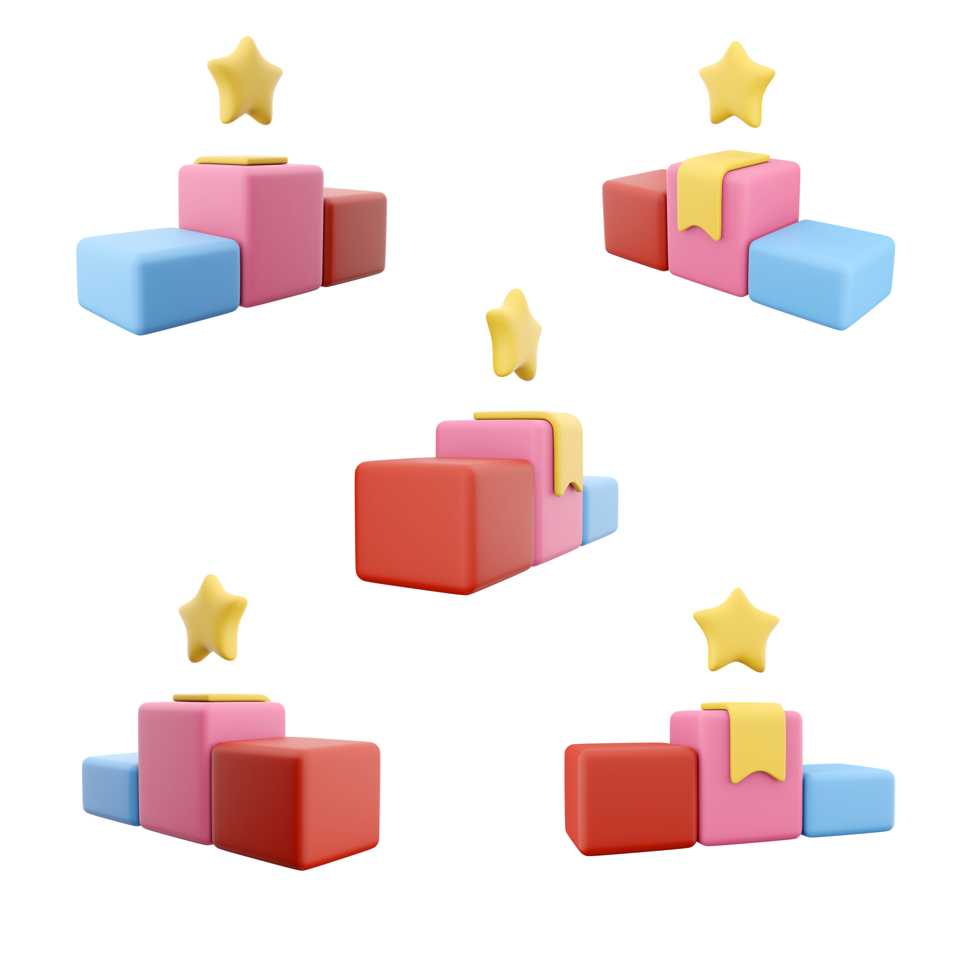 3d rendering podium for winners icon set. 3d render multicolored podiums first, second and third ...