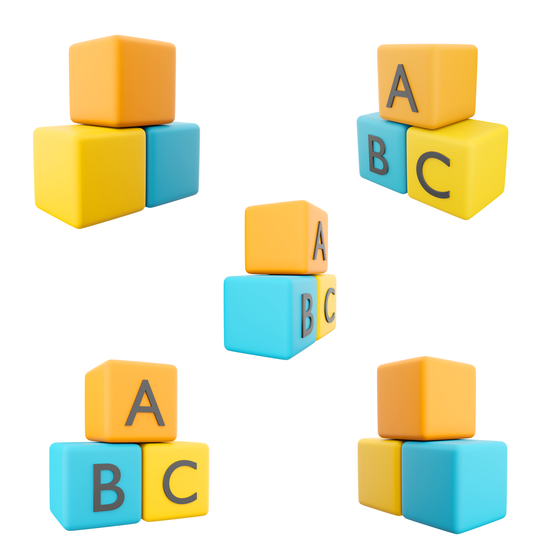 3d rendering A B C blocks connecting jigsaw puzzle icon set. 3d render ...