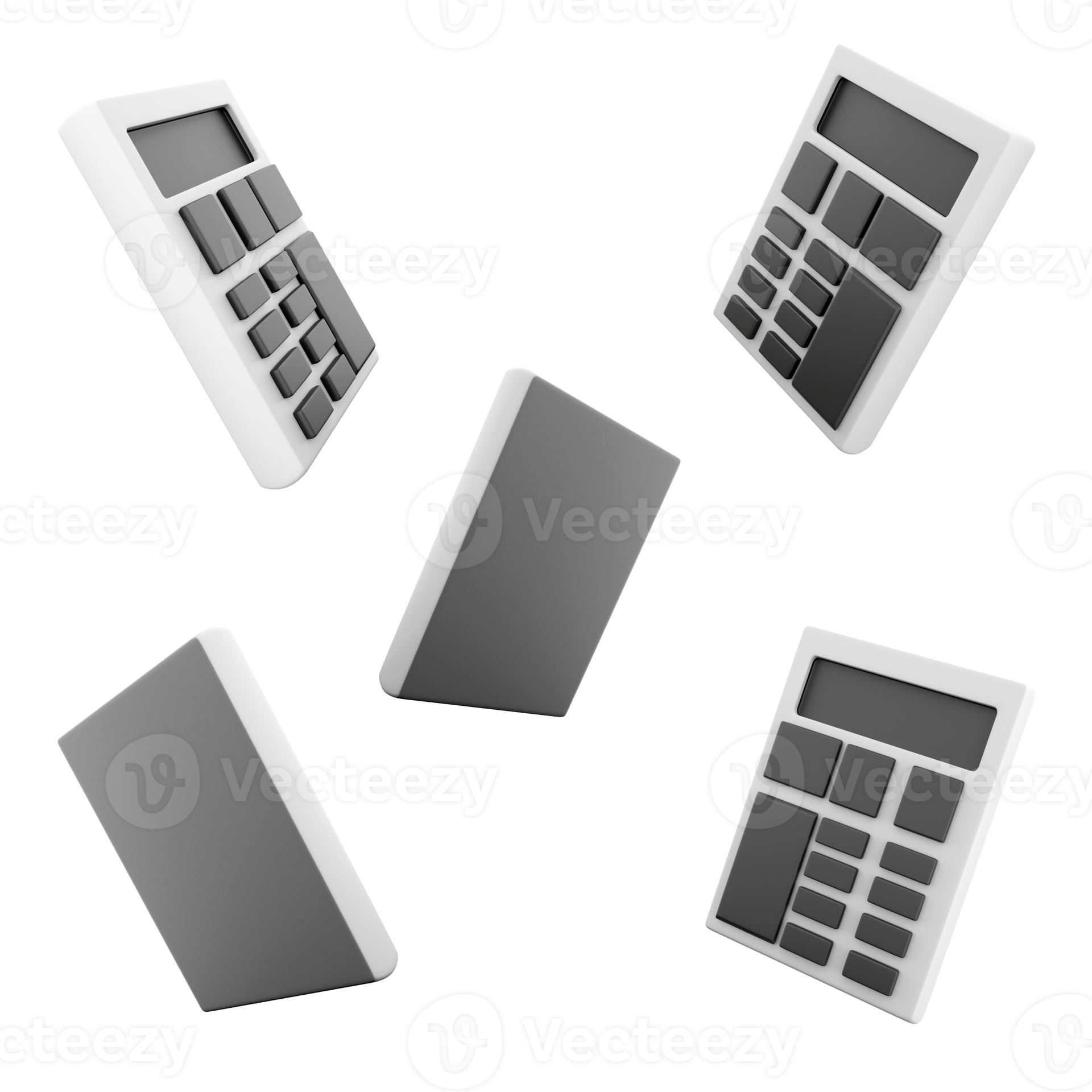 3d rendering simple white calculator icon set. 3d render computing ...