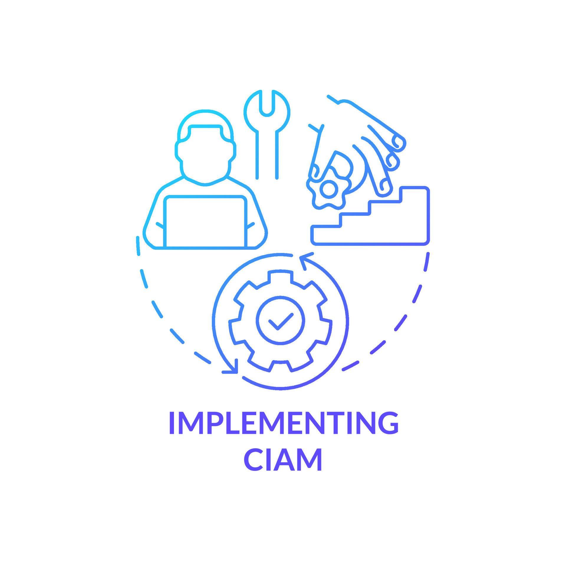 Implementing CIAM blue gradient concept icon. Digital business optimization. Involve innovation ...