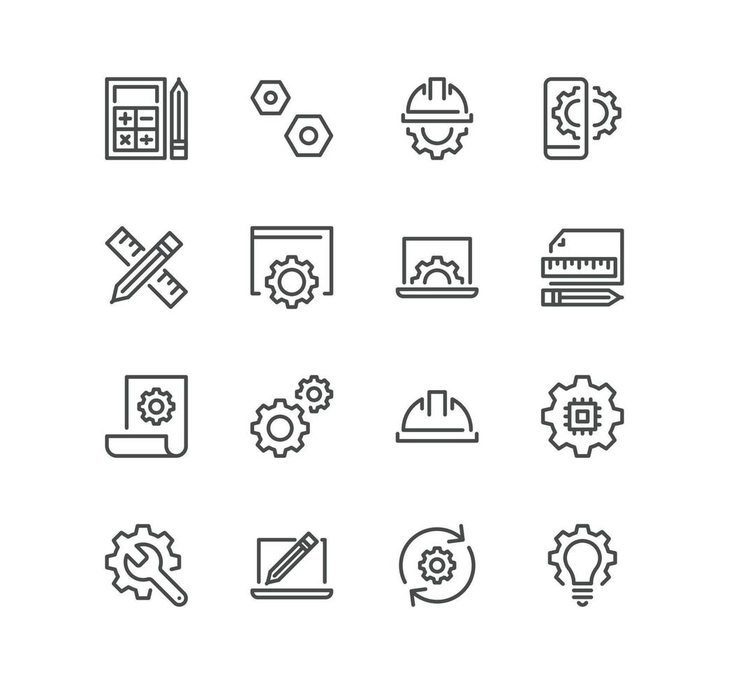 Set of engineering related icons, manufacturing, engineer, production ...