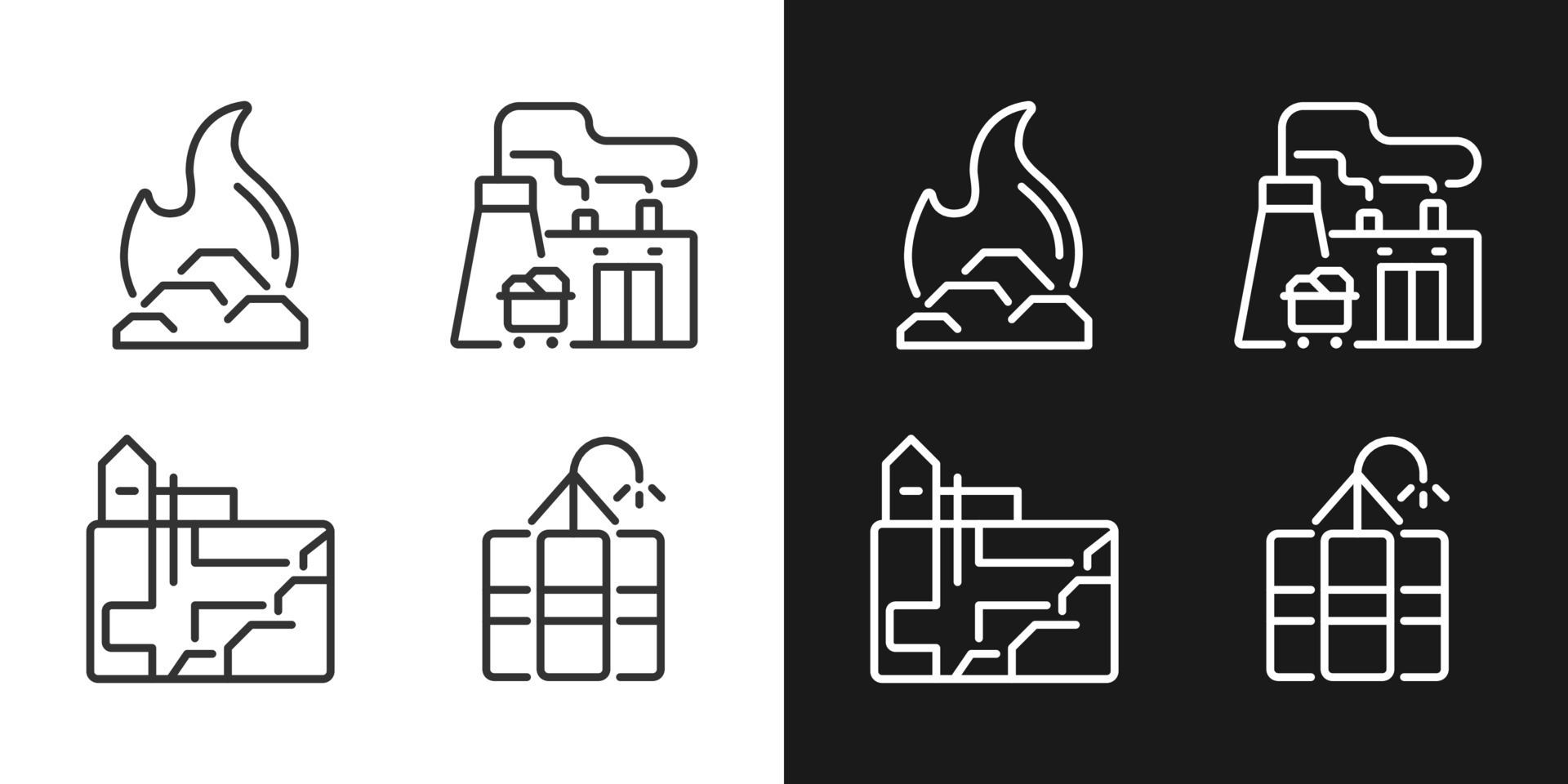 Quarry Mining Pixel Perfect Linear Icons Set For Dark Light Mode Miner Manual Instruments