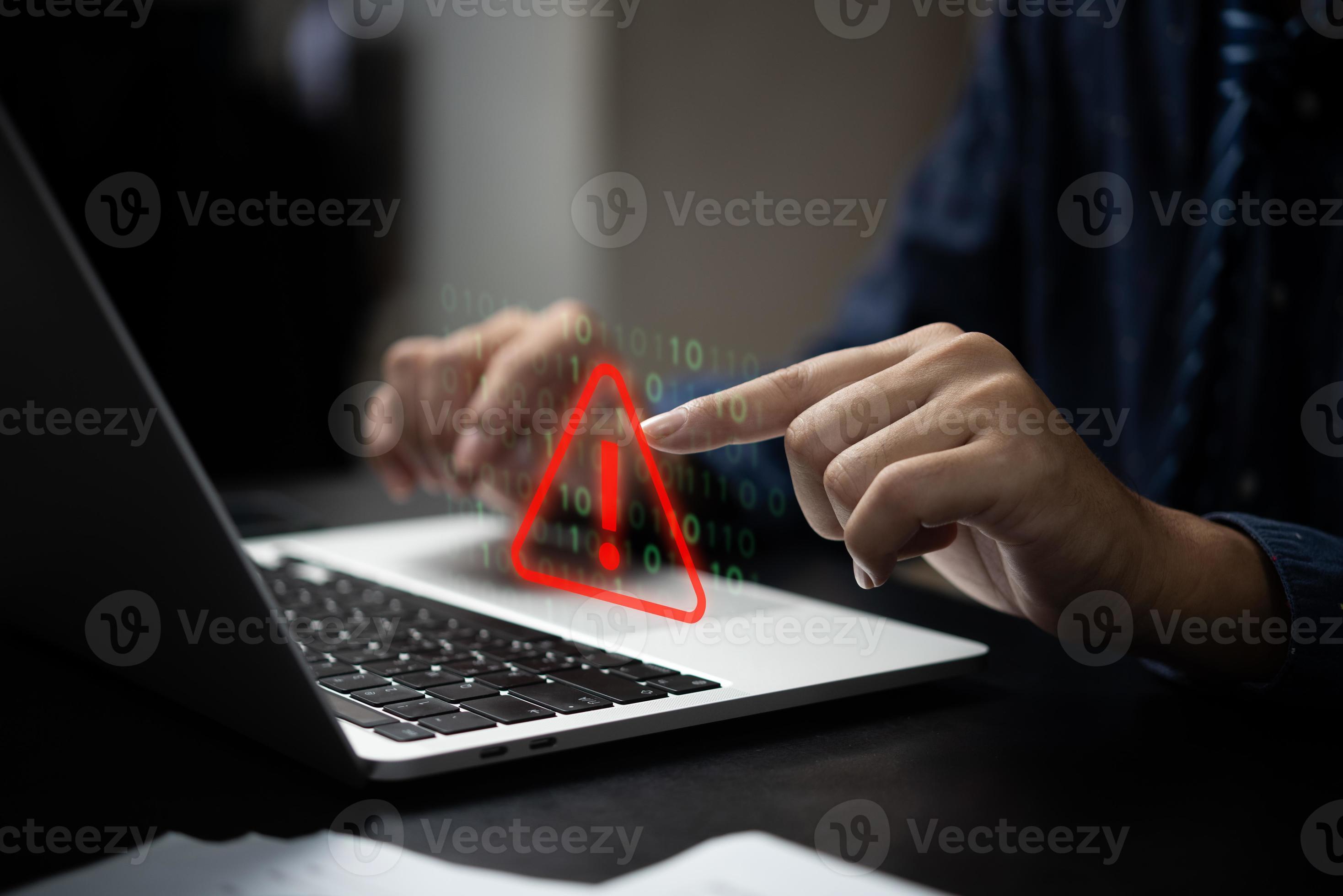 Businessman programmer, developer using laptop computer with triangle ...