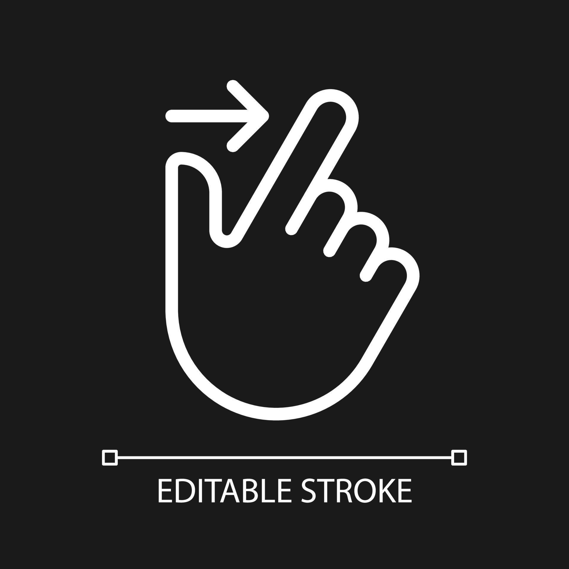 Edge swipe pixel perfect white linear icon for dark theme. Touchscreen control. Open additional ...