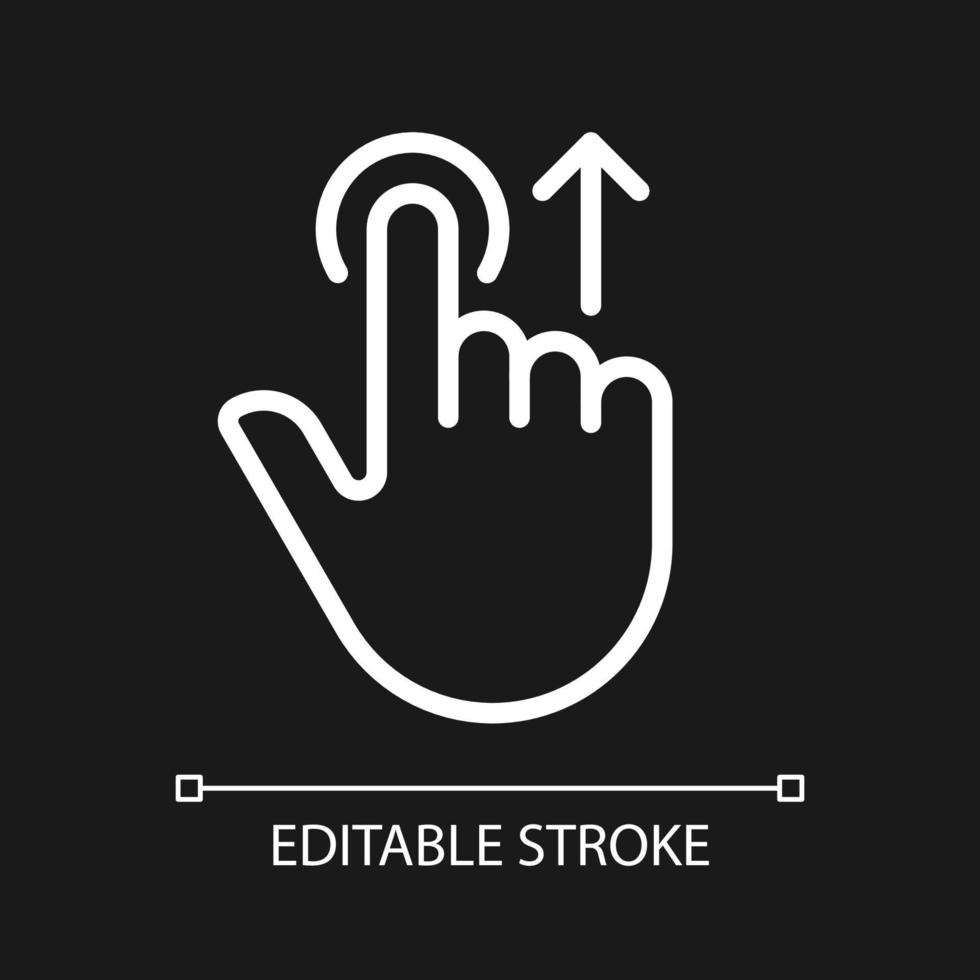 Move upwards pixel perfect white linear icon for dark theme. Swipe up. Touchscreen controlling ...