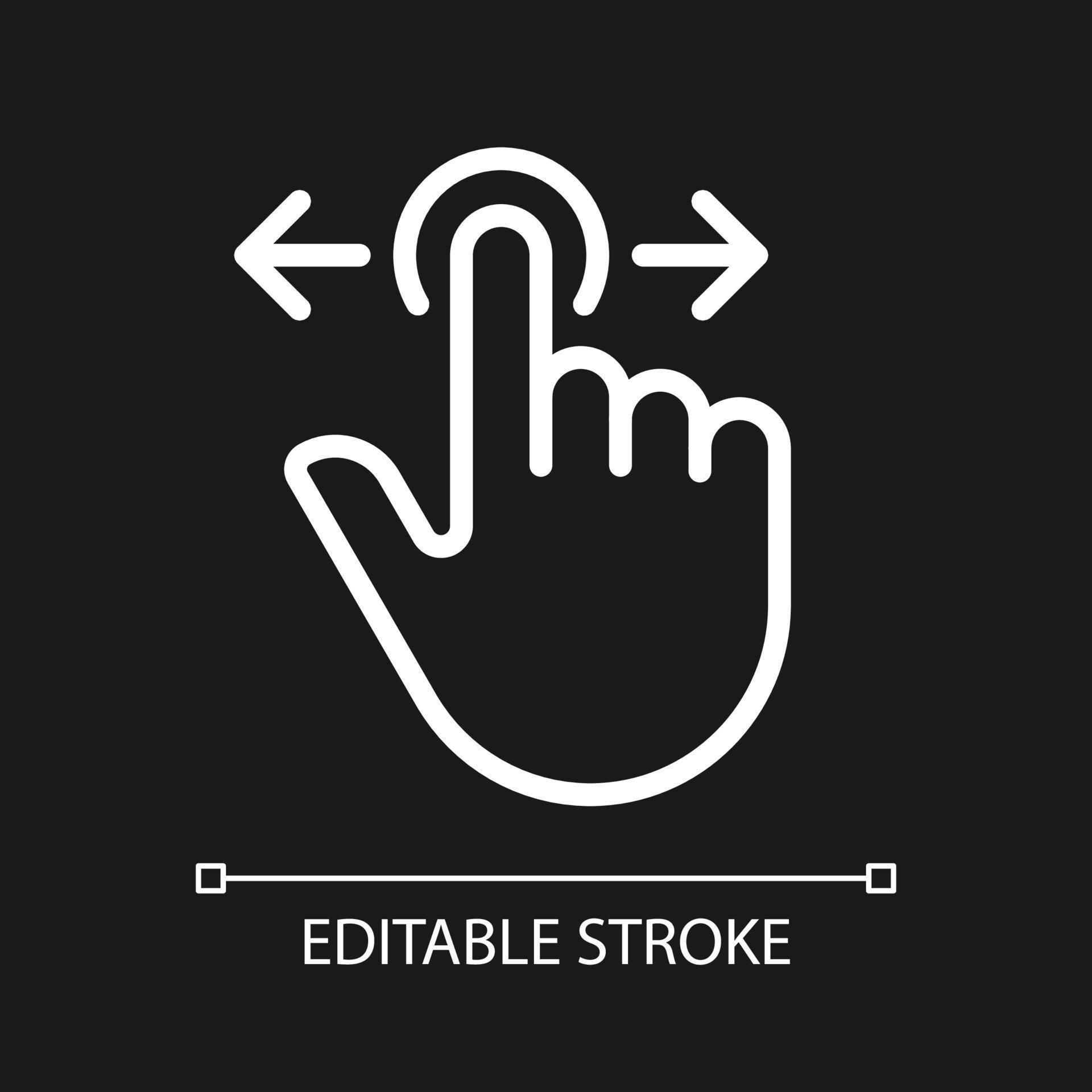 Scrolling horizontally pixel perfect white linear icon for dark theme. Move left and right ...